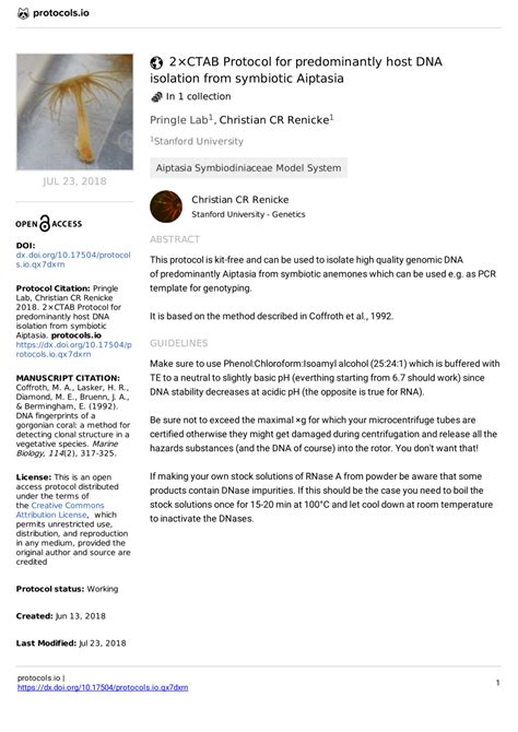 Pdf 2×ctab Protocol For Predominantly Host Dna Isolation From