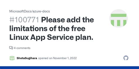 Please Add The Limitations Of The Free Linux App Service Plan Issue Microsoftdocs