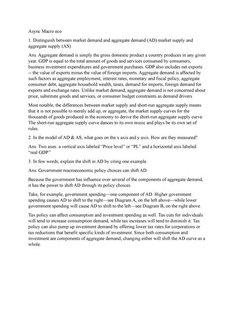 Async Macro Eco Async Macro Eco Distinguish Between Market Demand And Aggregate Demand Ad