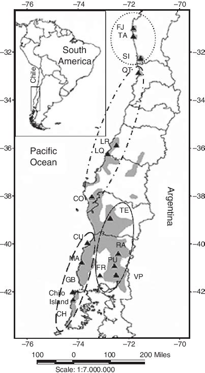 Map Showing The Geographic Range Of Aextoxicon Punctatum Olivillo In