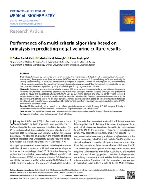 Pdf Performance Of Multi Criteria Algorithm Based On Urinalysis In