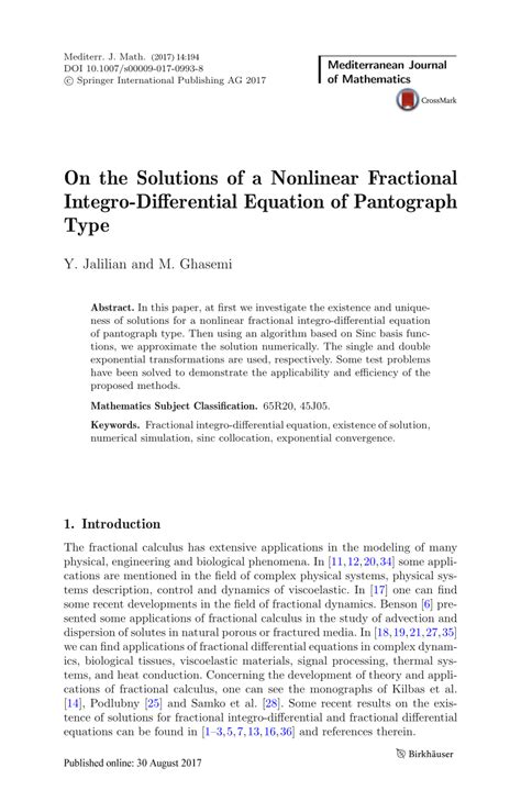 Pdf On The Solutions Of A Nonlinear Fractional Integro Differential Equation Of Pantograph Type