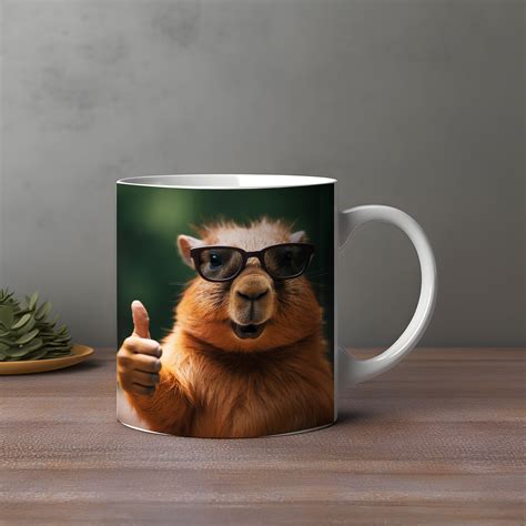 Gopher Thumbs Up With Glasses Fun Animal Mug White 11oz Ceramic Mug Animal Lover Mug Mugs