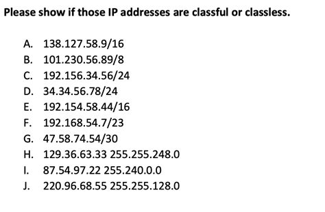 solved please show if those ip addresses are classful or