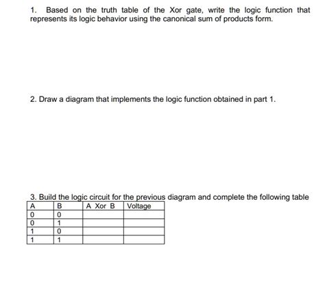 1 Based On The Truth Table Of The Xor Gate Write The Logic Function