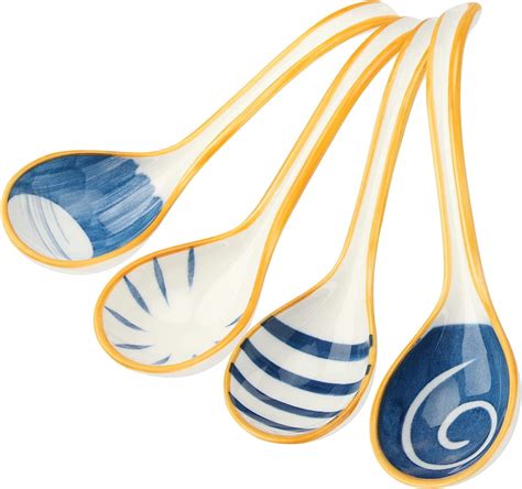 Timpcv 4 Pieces Japanese Ceramic Soup Spoons Set Asian Retro Japan Ceramic Rice Spoons Curved