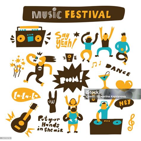 음악 축제 벡터 일러스트 레이 션의 행복 한 춤 사람들 낙서 스타일입니다 타이포 그래피 포스터 축하에 대한 스톡 벡터 아트 및 기타 이미지 Istock