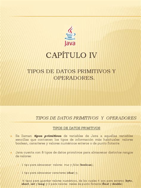 Tipos De Datos Primitivos Y Operadores Pdf Tipo De Datos Java Lenguaje De Programación