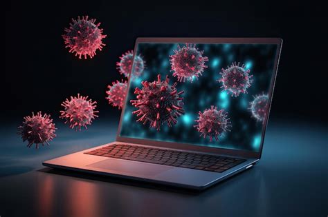 Premium Photo Laptop Computer Infected With Red And Blue Viruses Or Germs