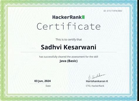 Sadhvi Kesarwani On Linkedin Java Certification Hackerrank Skilldevelopment Programming