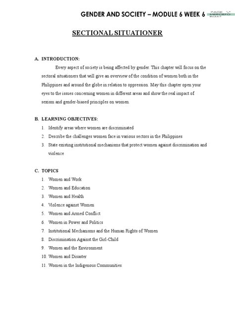 Gender And Society Module 6 Pdf Woman Sexism