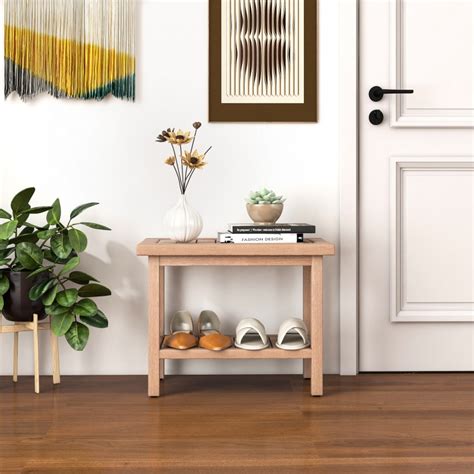 21 Inches Teak Shower Bench With Storage Shelf Costway