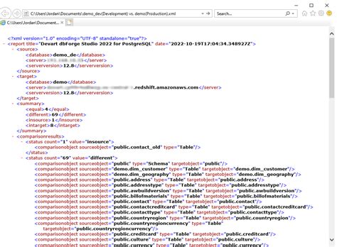 Generating A Schema Comparison Report