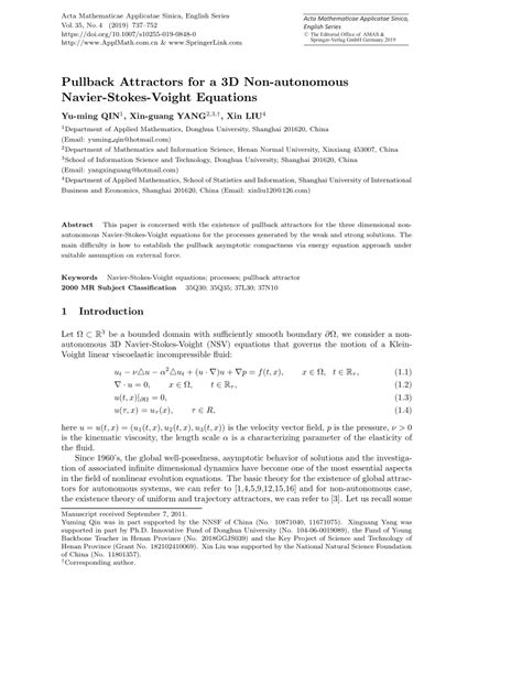 Pdf Pullback Attractors For A 3d Non Autonomous Navier Stokes Voight Equations