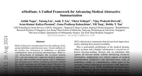 Paper Page Umedsum A Unified Framework For Advancing Medical Abstractive Summarization