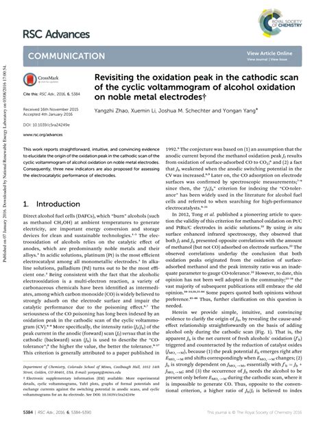 Pdf Revisit Of The Oxidation Peak In The Cathodic Scan Of Cyclic Voltammogram Of Alcohol