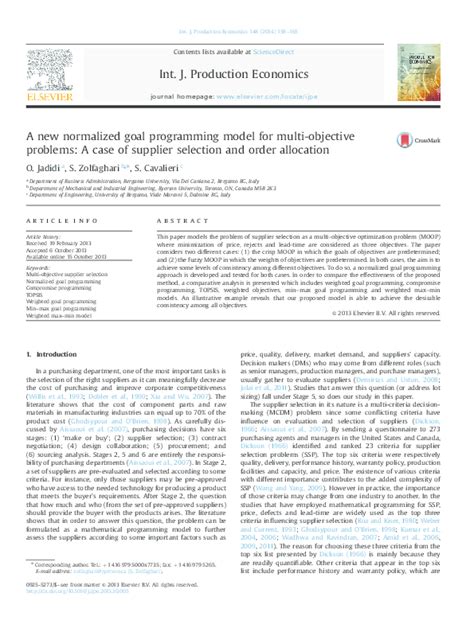 pdf a new normalized goal programming model for multi objective problems a case of supplier