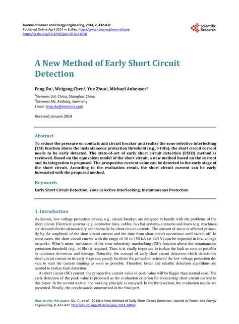 Pdf A New Method Of Early Short Circuit Detection