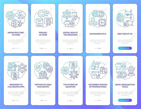 Set Of Mobile App Screens Featuring Blue Gradient Macro Trends For Onboarding Vector Design