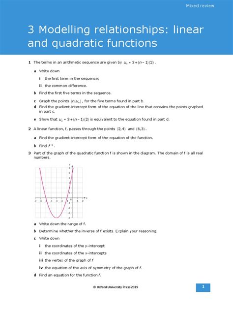 Quadratic Functions And Linear Equations Modelling Practice Pdf Function Mathematics