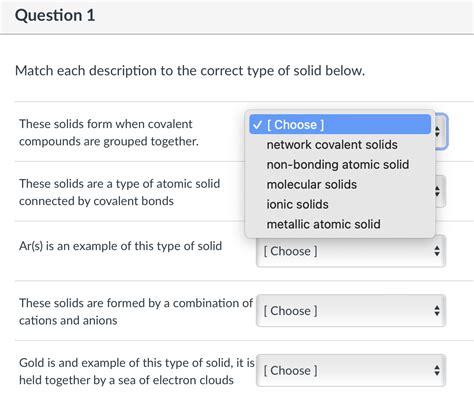 Solved Match Each Description To The Correct Type Of Solid Chegg Com