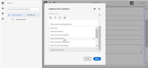 how to create a custom submit action for an adaptive form based on core