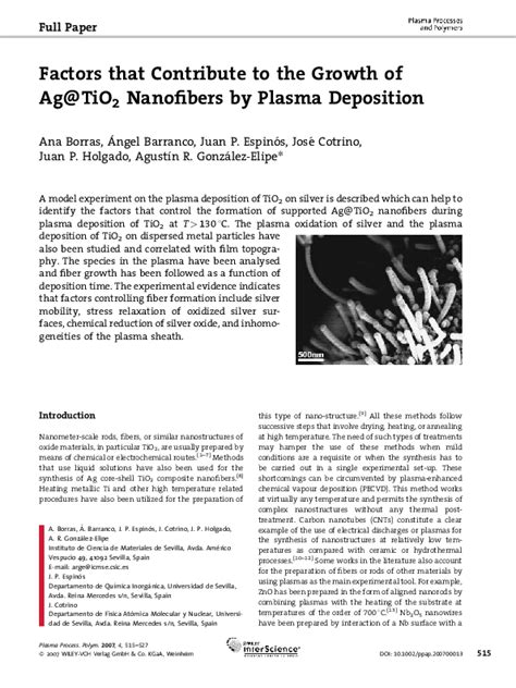 Pdf Factors That Contribute To The Growth Of Ag Tio2 Nanofibers By