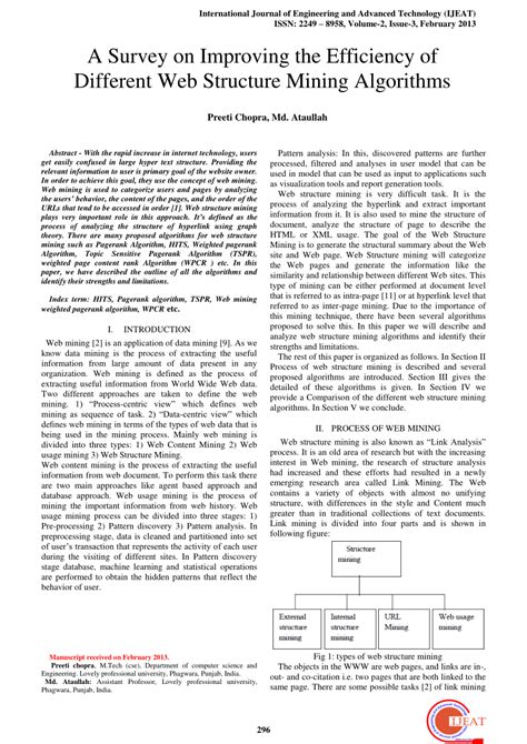 Pdf A Survey On Improving The Efficiency Of Different Web Structure