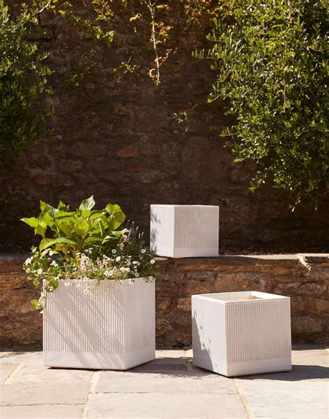 Three Striped Concrete Square Planters Square Planters Planters Outdoor