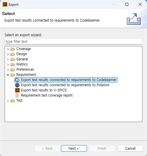 requirement export test results connected to requirements to codebeamer user manual 2024 12