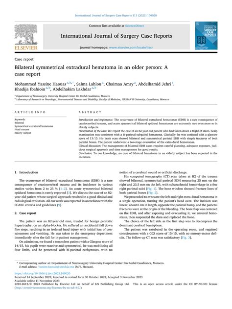 Pdf Bilateral Symmetrical Extradural Hematoma In An Older Person A