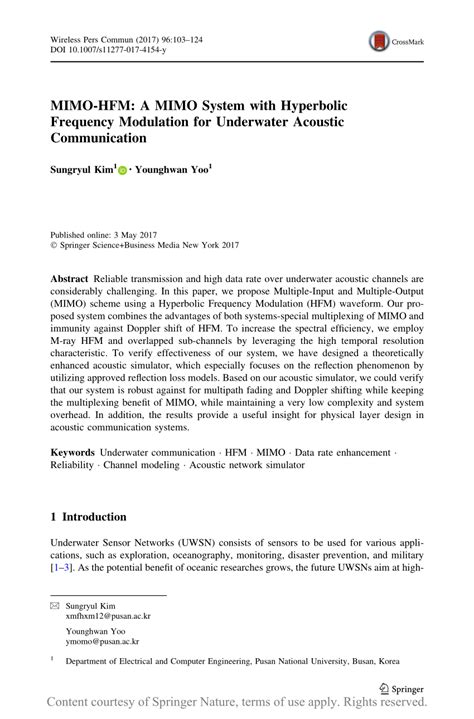 Mimo Hfm A Mimo System With Hyperbolic Frequency Modulation For