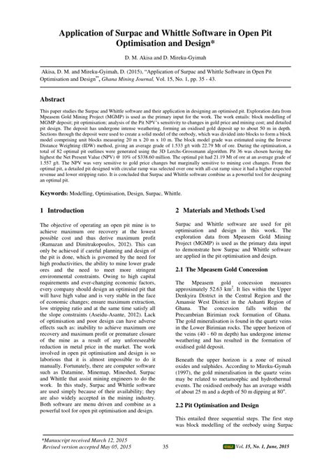 Pdf Application Of Surpac And Whittle Software In Open Pit Optimisation And Design