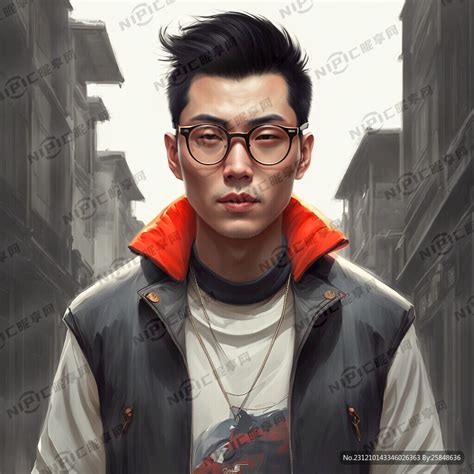 Ai创作图眼镜 男子 雅痞 现代 时尚 壮硕 昵图网