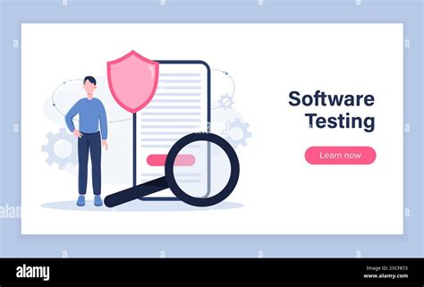 Software Testing Concept Man With Magnifying Glass Near Smartphone With Code Programmer And It