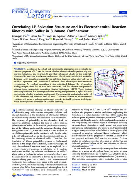 Pdf Correlating Li Solvation Structure And Its Electrochemical Reaction Kinetics With Sulfur