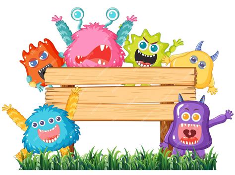 Desenho De Monstros Alienígenas Fofos Com Moldura De Madeira Vetor Grátis