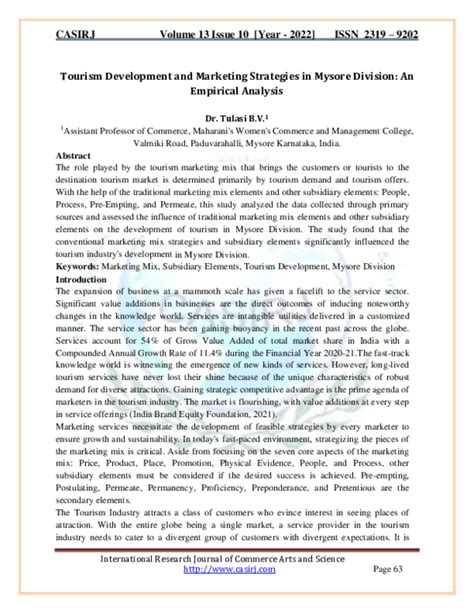 Pdf Tourism Development And Marketing Strategies In Mysore Division