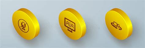 Set Isometric Line Mute Microphone Video Chat Conference And Degree View Icon Vector Stock