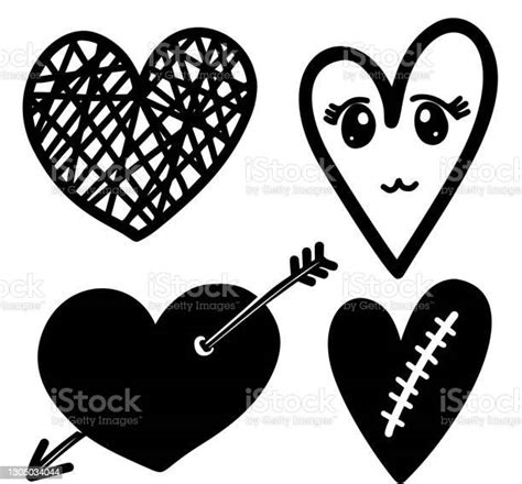 낙서 하트의 일러스트레이션 세트 포스터 카드 배너 기호 엠블럼을 위한 디자인 요소 벡터 일러스트레이션 개체 그룹에 대한 스톡 벡터 아트 및 기타 이미지 Istock
