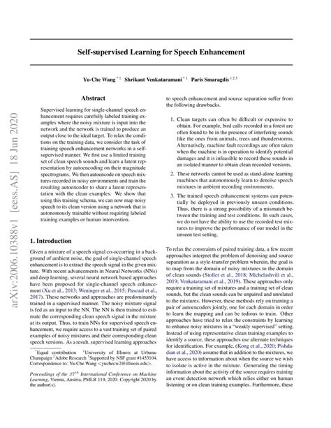 Self Supervised Learning For Speech Enhancement Deepai