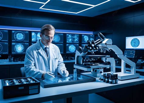 첨단 현미경을 통해 샘플을 분석하는 과학자와의 실험실 워크 스테이션 랩 기술 실혐실 배경 일러스트 및 사진 무료 다운로드 Pngtree
