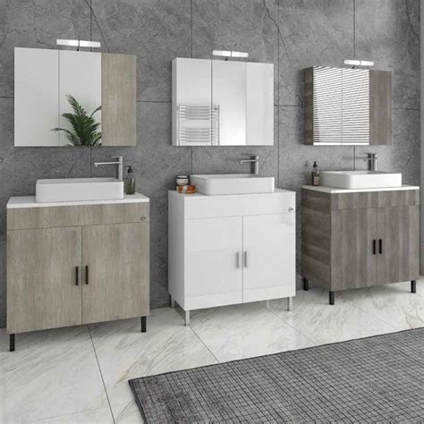 Roma 80 Top Drop Οικονομικό Επιδαπέδιο Σετ Έπιπλο Μπάνιου με Νιπτήρα και Καθρέφτη 81χ40 σε 3