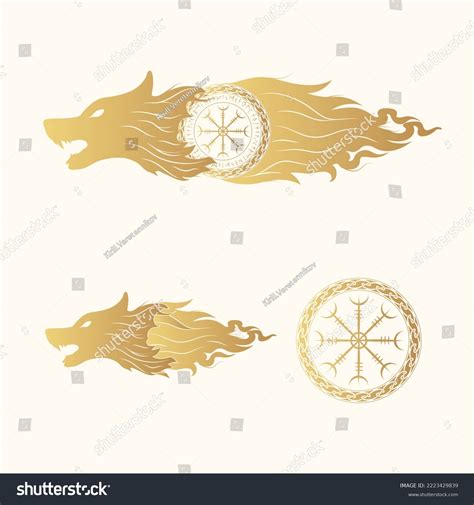 Golden Vegvisir Fenrir Viking Symbol Isolated