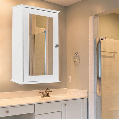 White Recessed Medicine Cabinet With Mirror 16x28 Inches Golden Metal