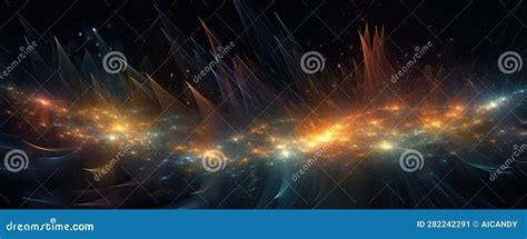 Cascade Of Abstract Particles And Light Trails On A Dark Background Reminiscent Of A