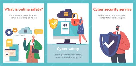 Premium Vector Cyber Safety Cartoon Banners Computer Security Internet Privacy Data Protection
