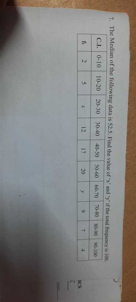 7 The Median Of The Following Data Is 525 Find The Value Of X And