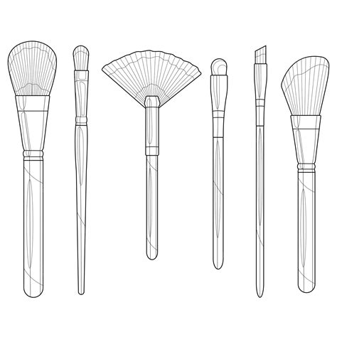 메이크업 브러쉬 어린이와 성인을 위한 색칠 공부 책 안티 스트레스 흰색 배경에 고립 된 그림입니다 선 얽힌 스타일입니다 손 그리기 프리미엄 벡터