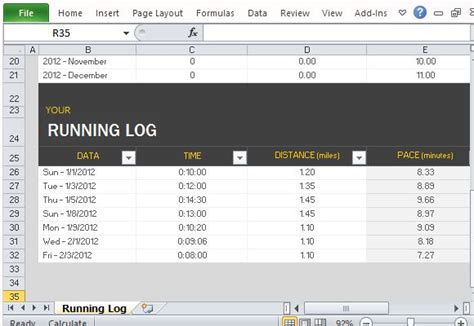 Free Running Log Template For Microsoft Excel